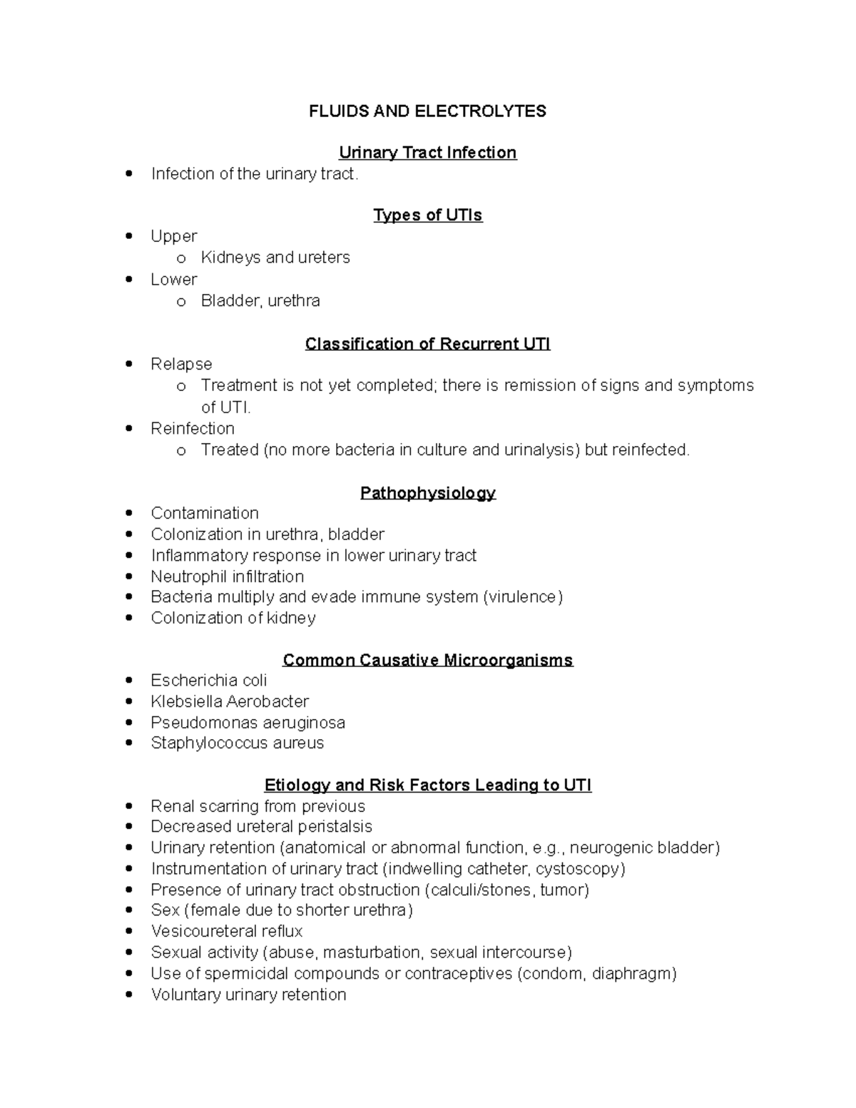 Urinary Tract Infections: Fluids and Electrolytes - FLUIDS AND ...