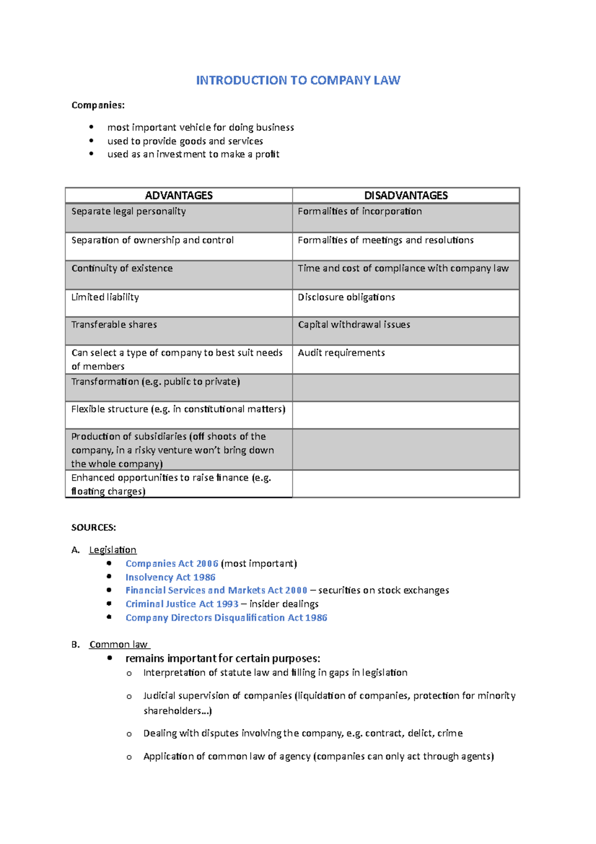Company law - Introduction - INTRODUCTION TO COMPANY LAW Companies ...