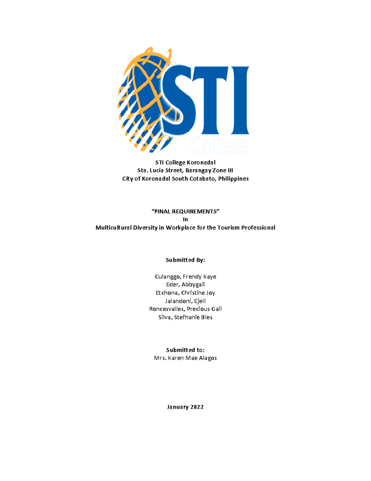 Finals Requirement Multicultural - STI College Koronadal Sta. Lucia ...