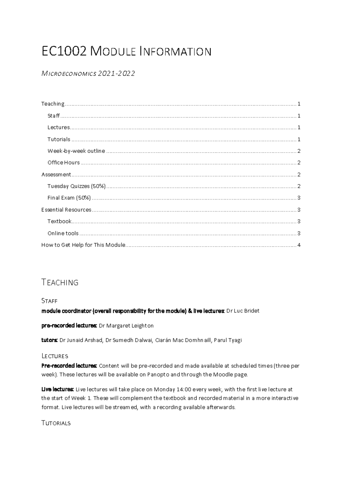 EC1002 Syllabus - EC1002 MODULE INFORMATION MICROECONOMICS 2021 ...