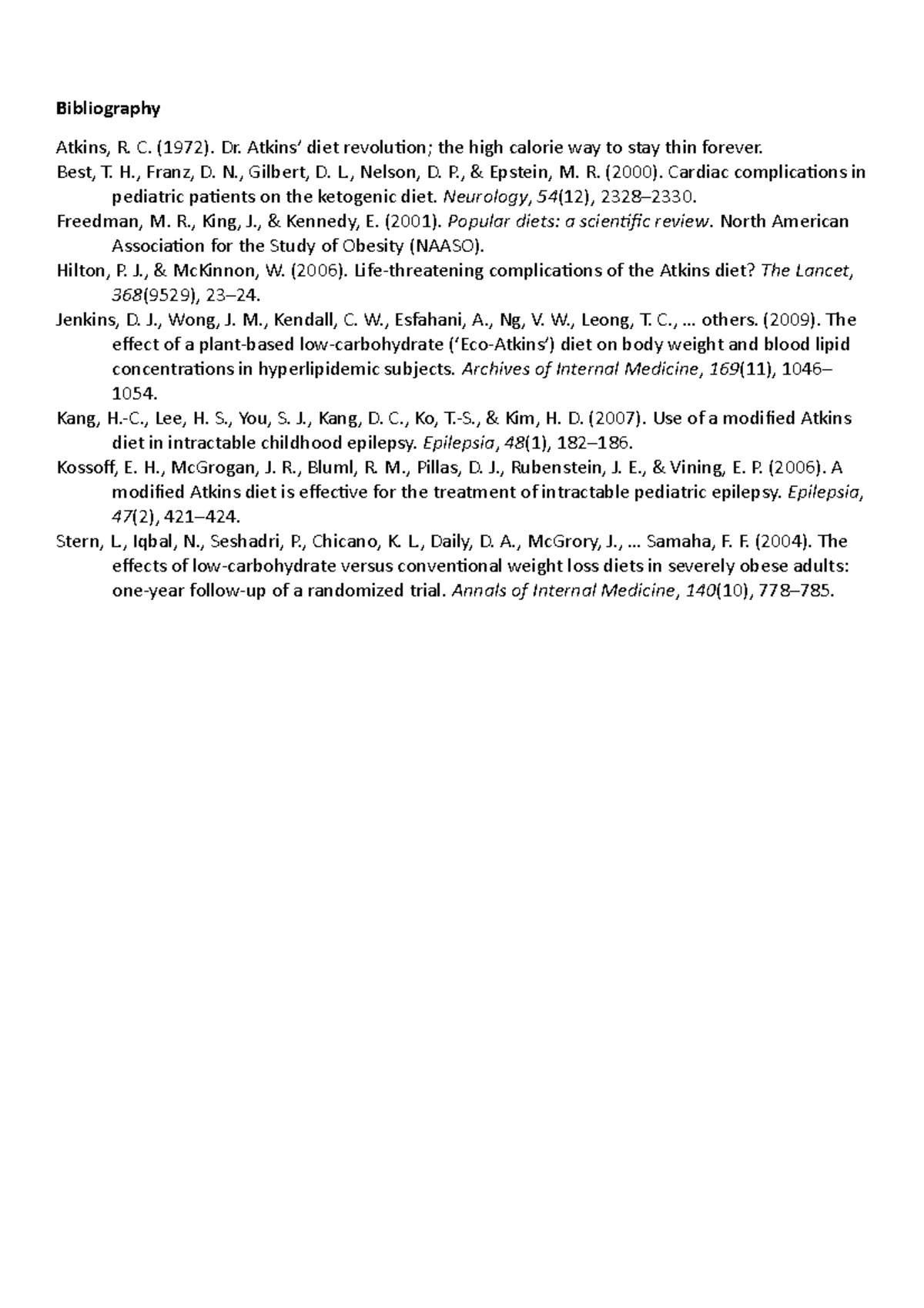 Atkins Bibliography - asdsdf - Bibliography Atkins, R. C. (1972). Dr ...