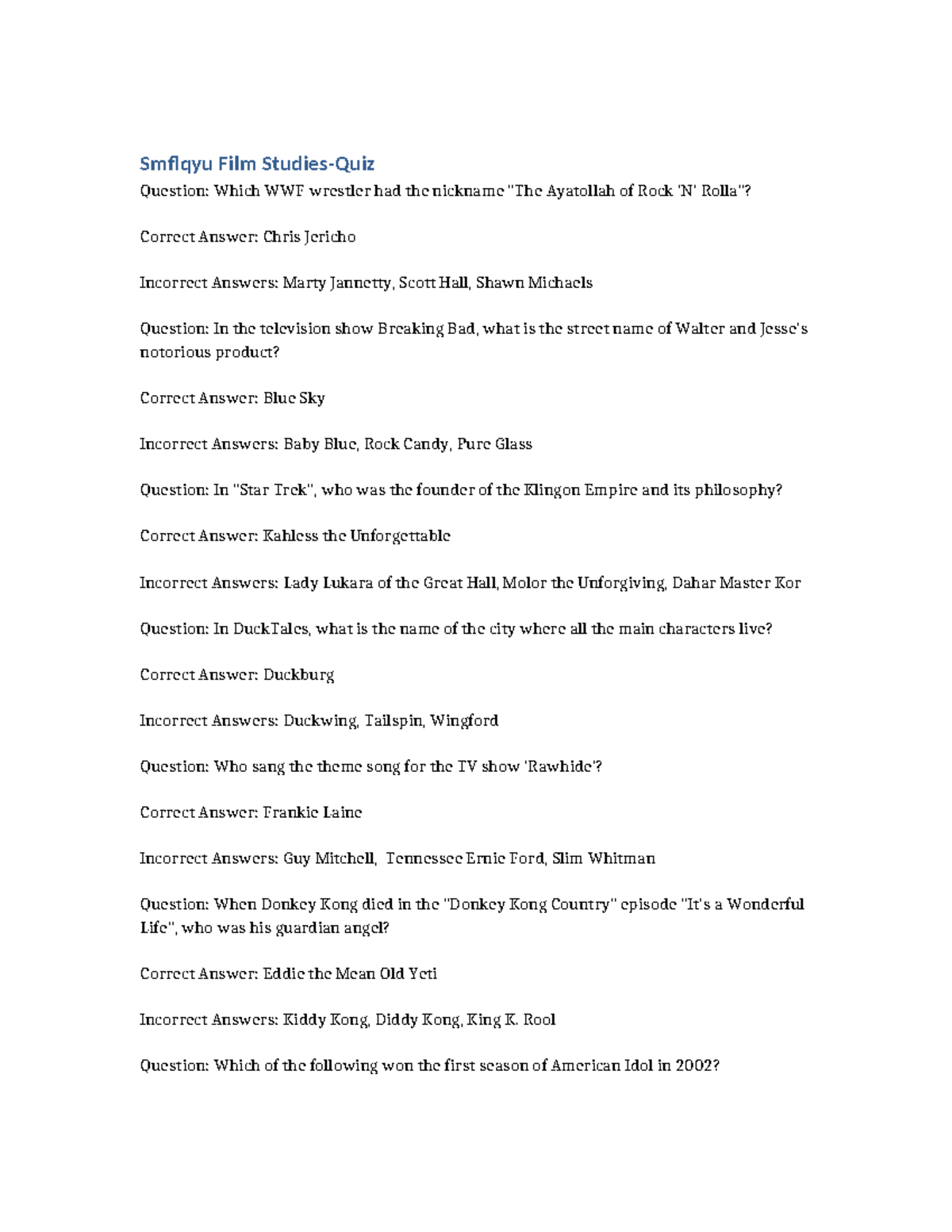 Smflqyu Film Studies-Quiz - Smflqyu Film Studies-Quiz Question: Which ...