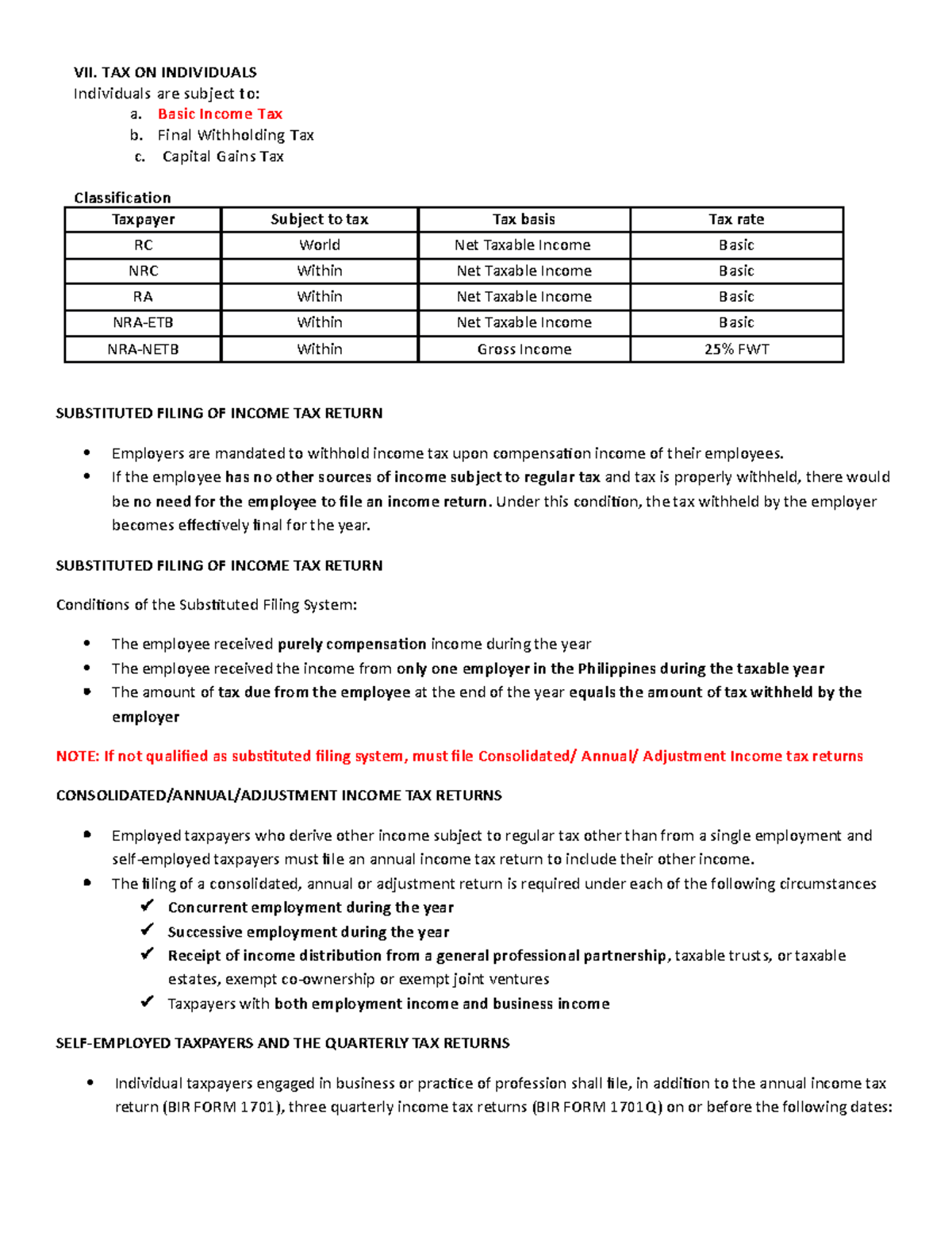Regular Income Taxation- Individuals - VII. TAX ON INDIVIDUALS ...