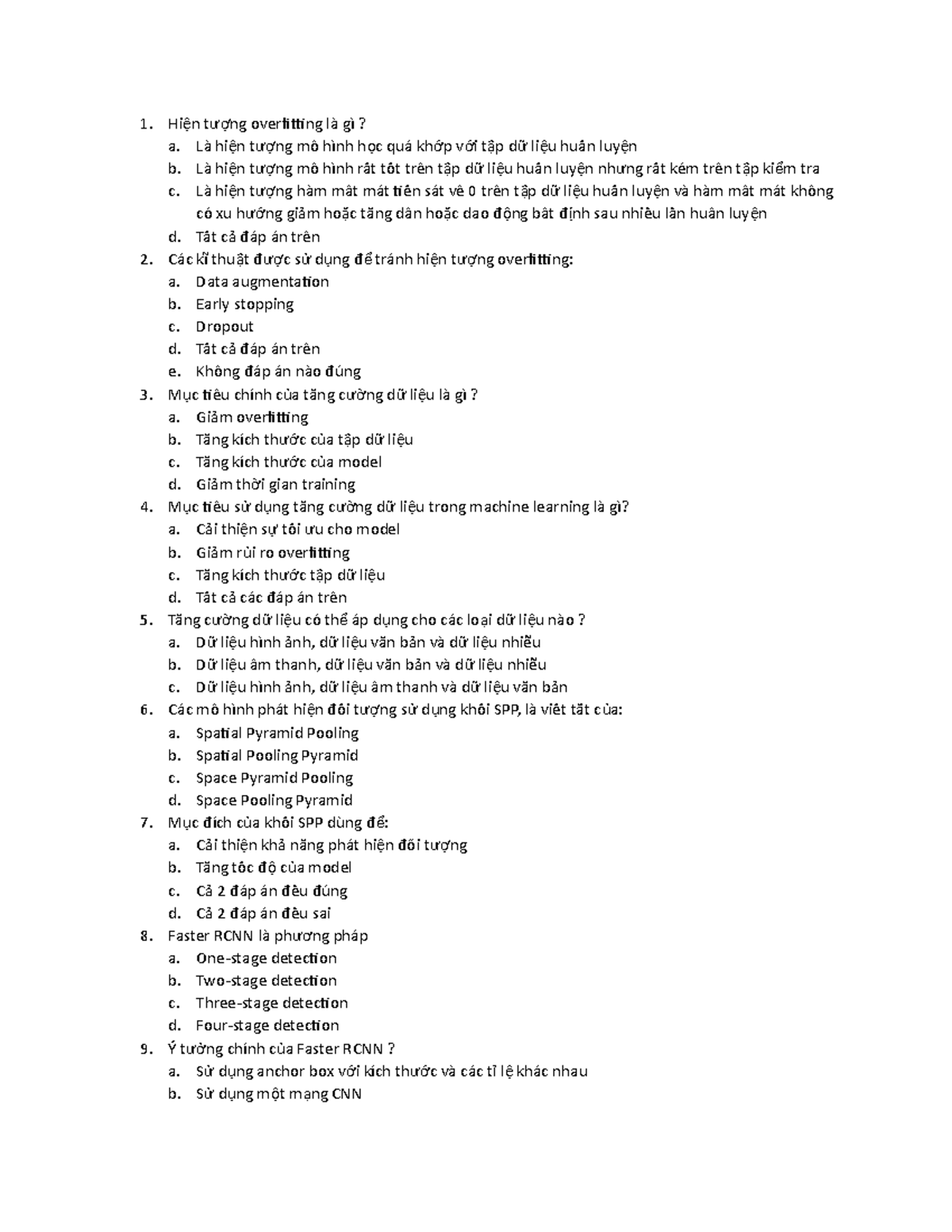 Cau hoi trac nghiemj AI and introduction - Hi n tệ ượng overftng là gì? a. Là hi n tệ ượng mô ...