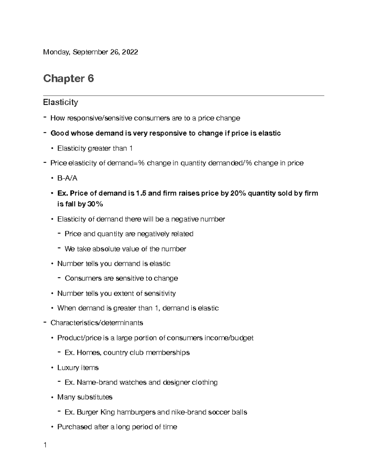 economics chapter 6 - Monday, September 26, 2022 Chapter 6 Elasticity - How responsive/sensitive ...