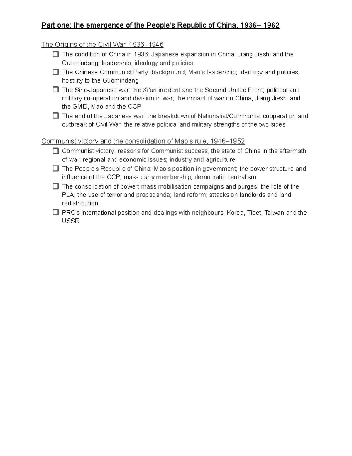 China AS Level Revision List - Google Docs - Part one: the emergence of ...