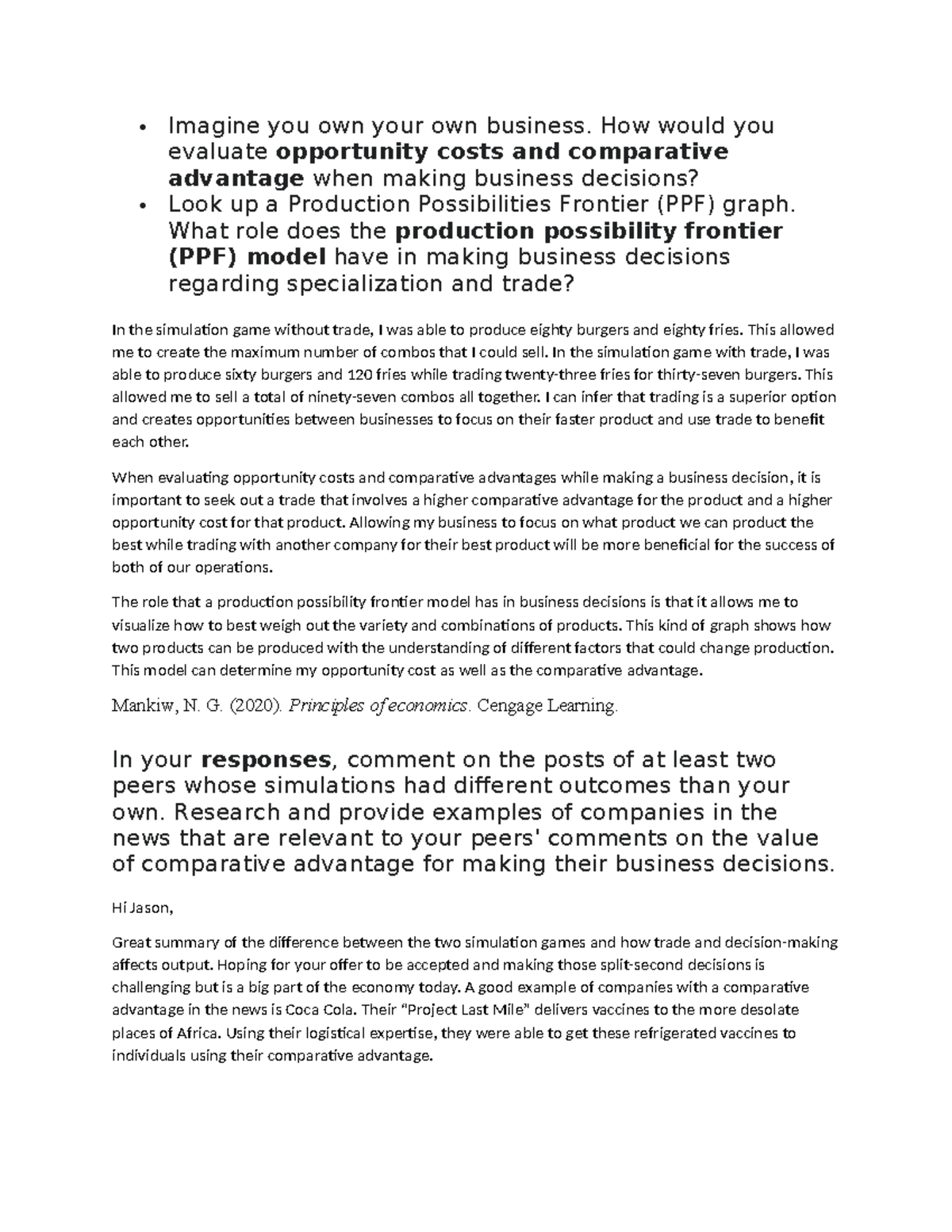 2-2 Discussion - Summary English - Imagine you own your own business ...