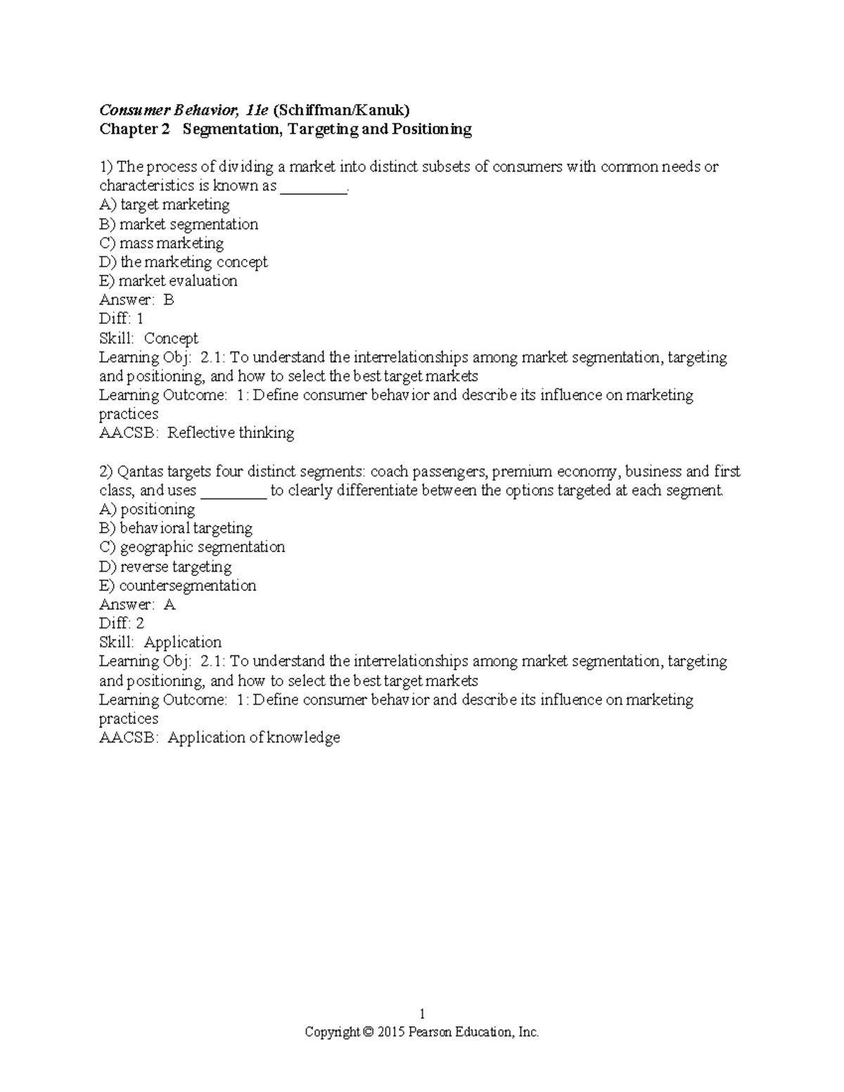 Chapter 2 - Test bank - Consumer Behavior, 11e (Schiffman/Kanuk ...