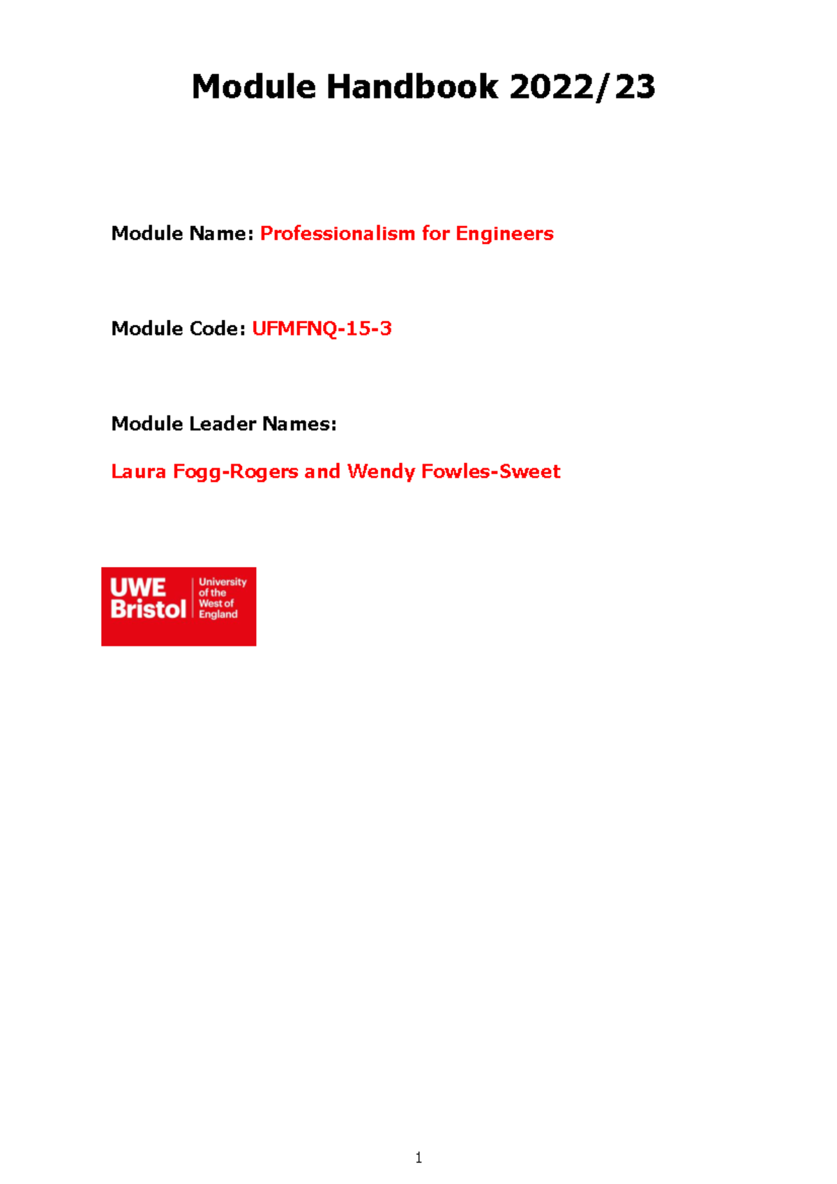 MH Professionalismfor Engineers 22-23 - Module Handbook 2022/ Module Name: Professionalism for ...