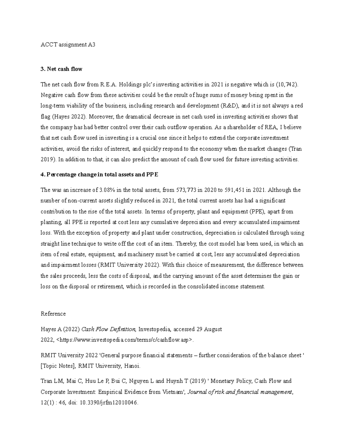 ACCT-assignment-3a - tw4sdfsfsd - ACCT assignment A Net cash flow The ...