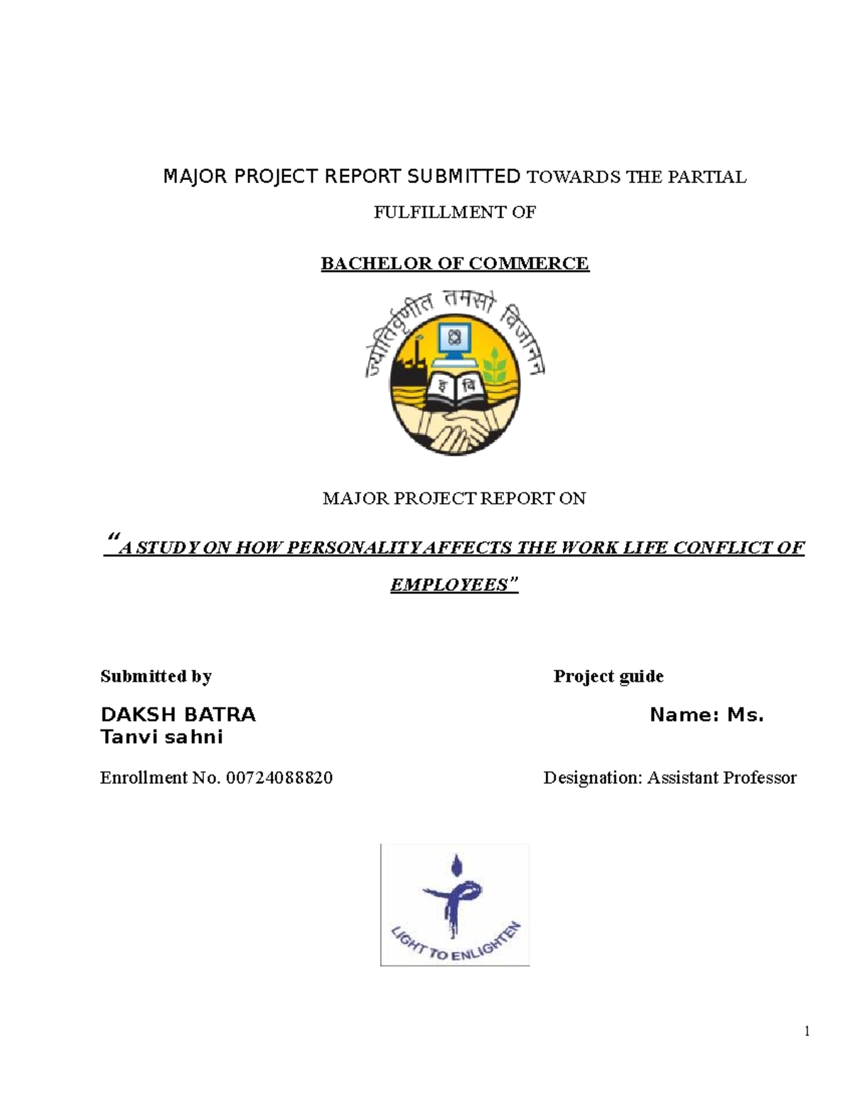 Daksh Batra major report - MAJOR PROJECT REPORT SUBMITTED TOWARDS THE ...