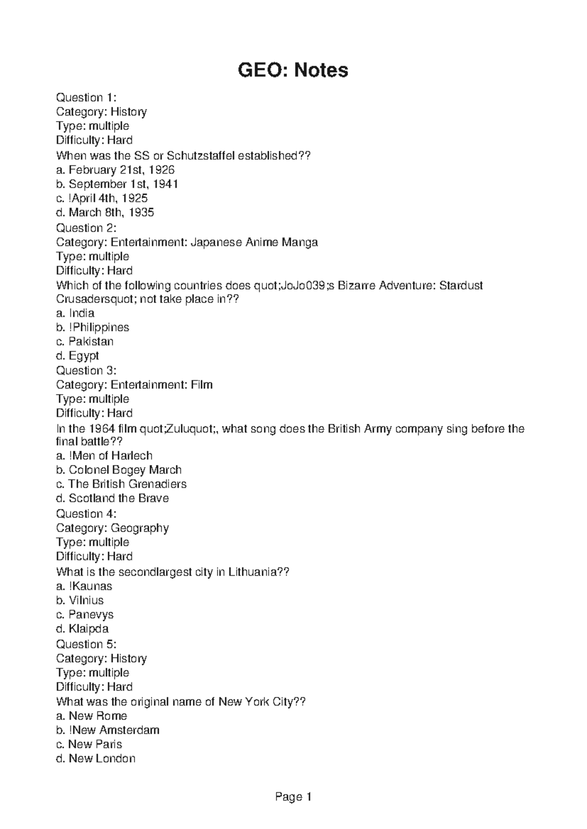 GEO147 Handout 9 - GEO: Notes Question 1: Category: History Type ...