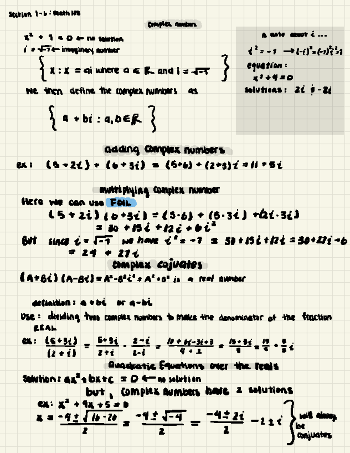 Complex numbers - Math 108 - Section 1-6: math 108 ...