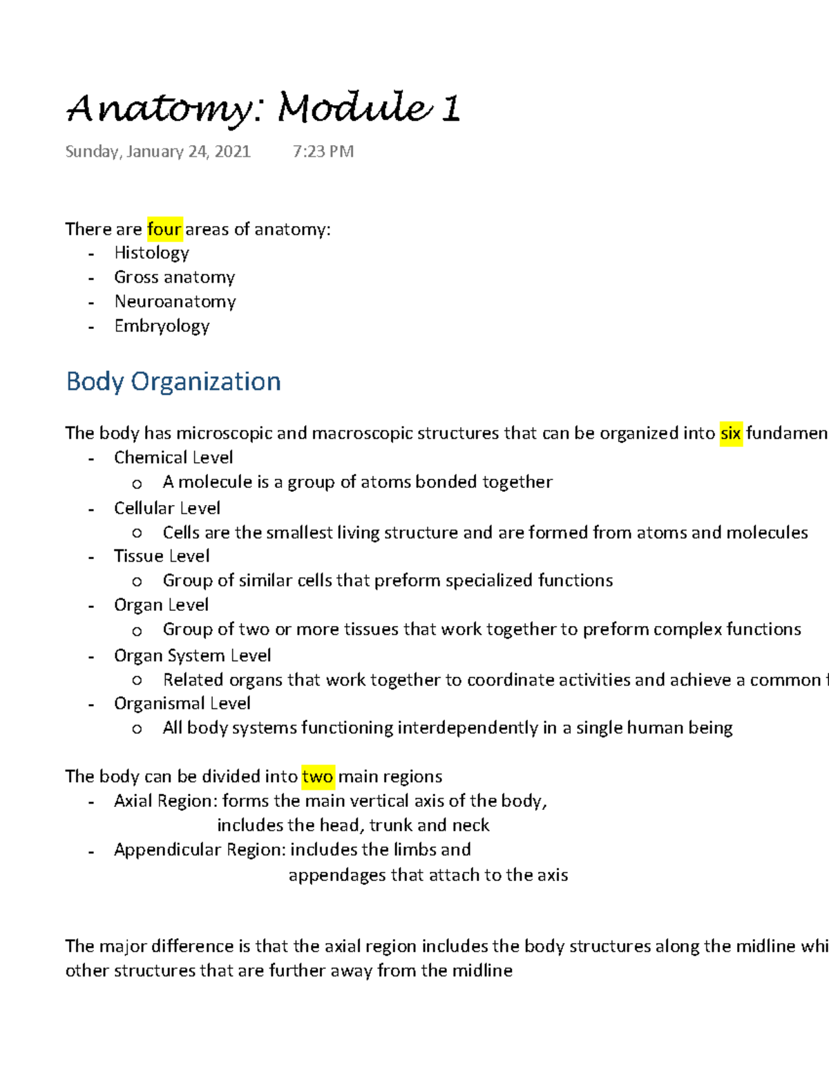 Anatomy 100 Module 1 Notes - ANAT 100 - queensu - Studocu