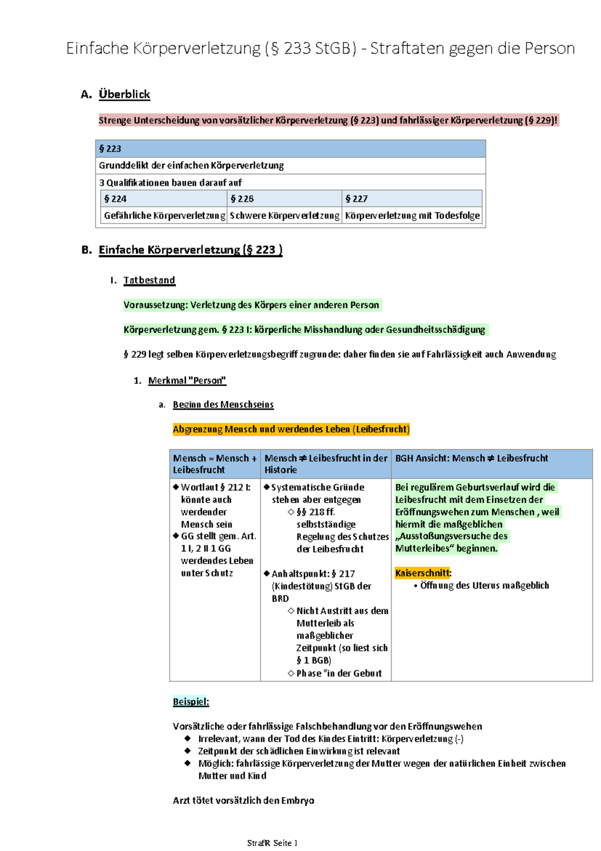 Einfache Körperverletzung (§ 233 St GB) - Straftaten gegen die Person ...