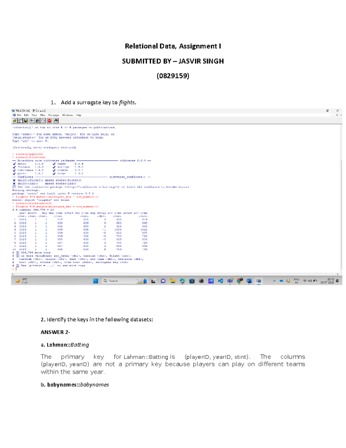 Relational Data^J Assignment 1 jassi - Relational Data, Assignment I SUBMITTED BY – JASVIR SINGH ...