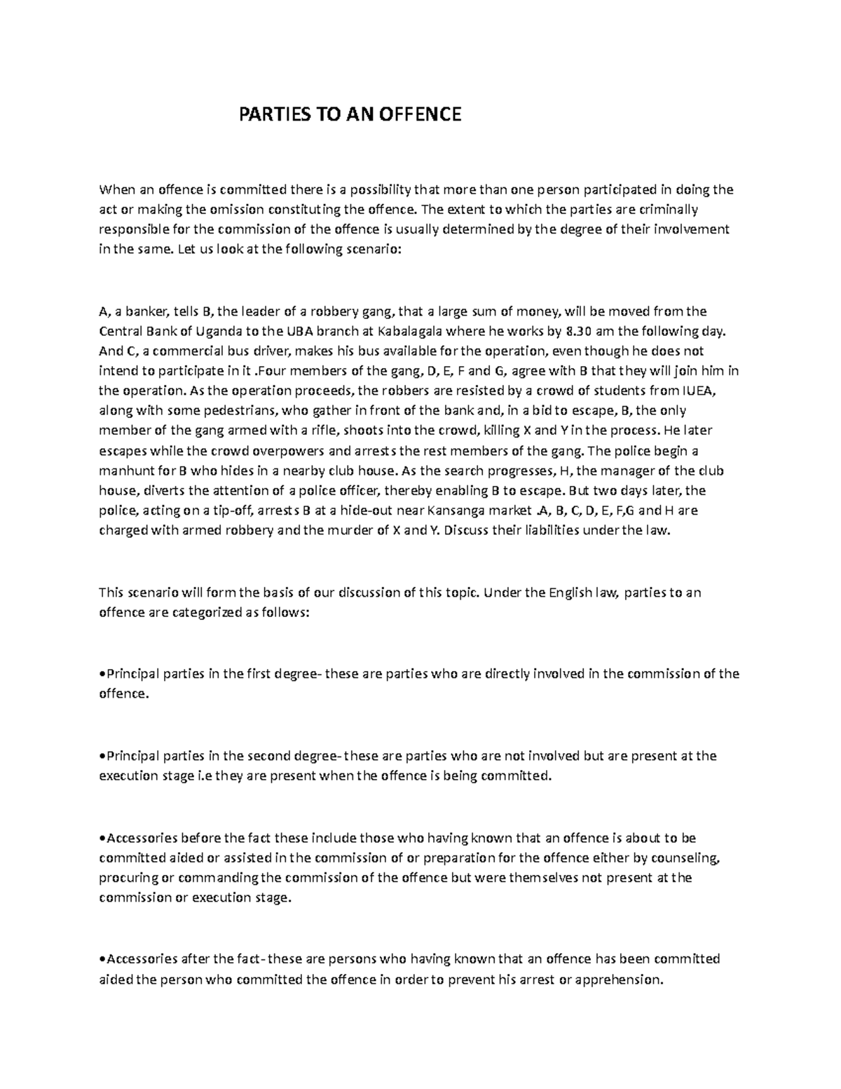 Parties of a offence - Easy to understand - PARTIES TO AN OFFENCE When ...