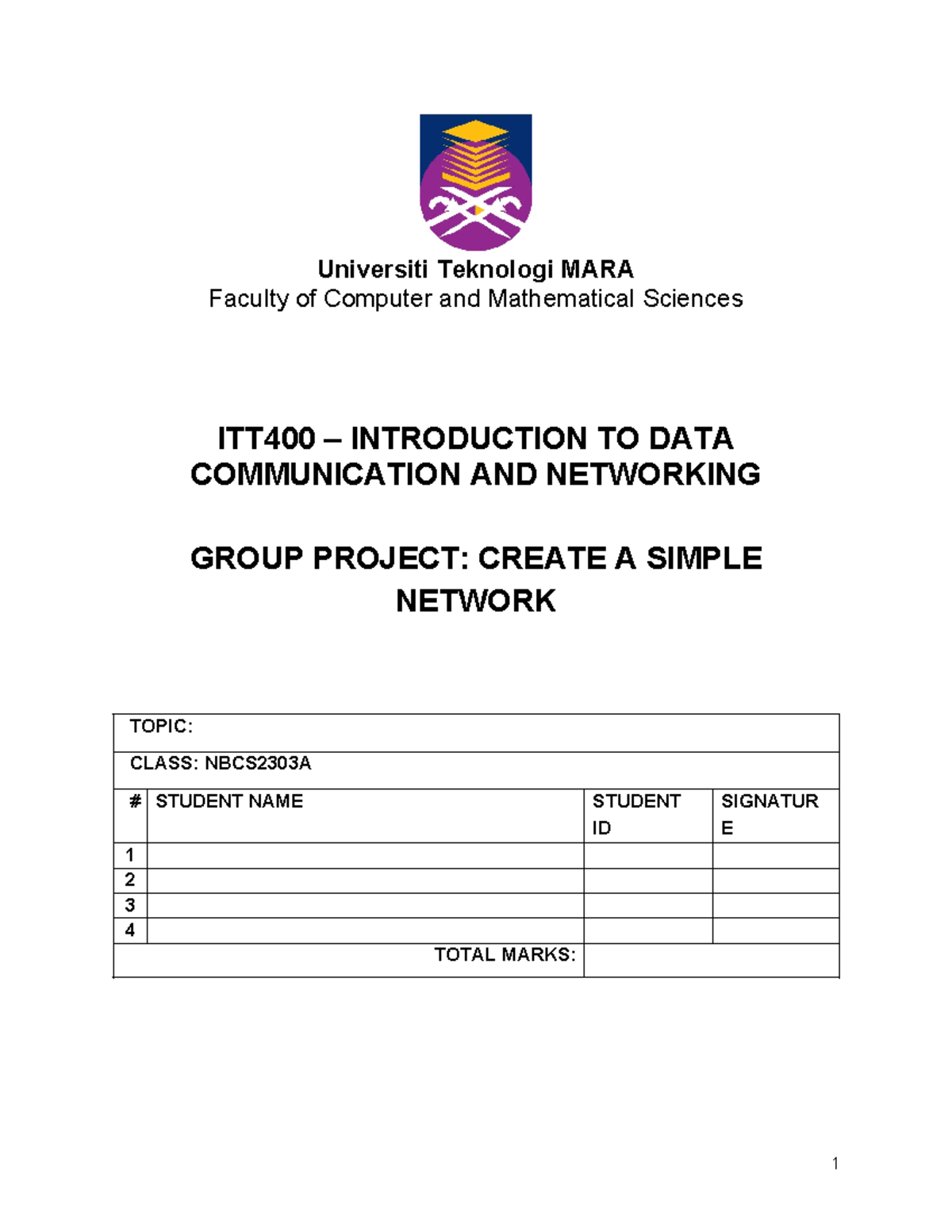 ITT400 Project Report - Universiti Teknologi MARA Faculty of Computer ...