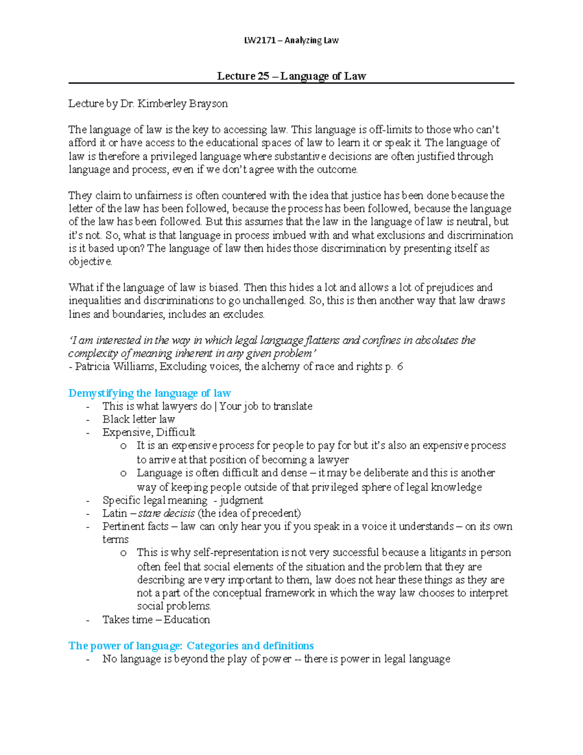 Lecture 25 - Language of Law - Lecture 25 – Language of Law Lecture by ...