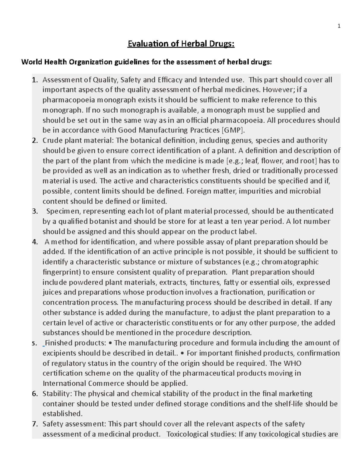 HDT UNIT V - Herbal drug technology - Evaluation of Herbal Drugs: World Health Organization ...