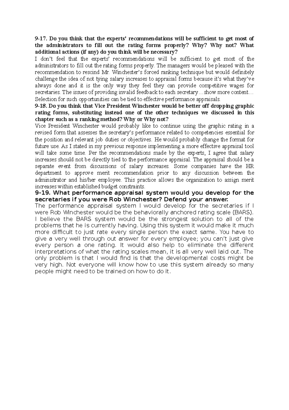 CASE Chapter 9 Group 4 14215 - 9-17. Do you think that the experts' recommendations will be ...