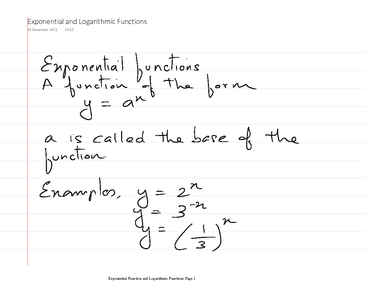 Lecture 11 - Exponential and Logarithmic Functions - Optimisation in ...