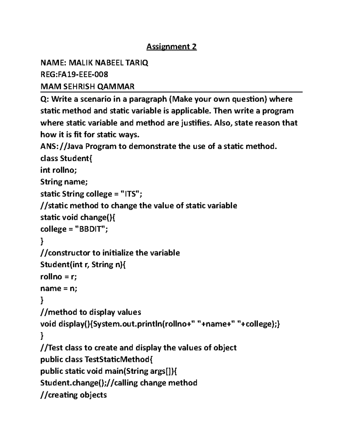 A2-008 - Lecture notes 1-5 - Assignment 2 NAME: MALIK NABEEL TARIQ REG ...