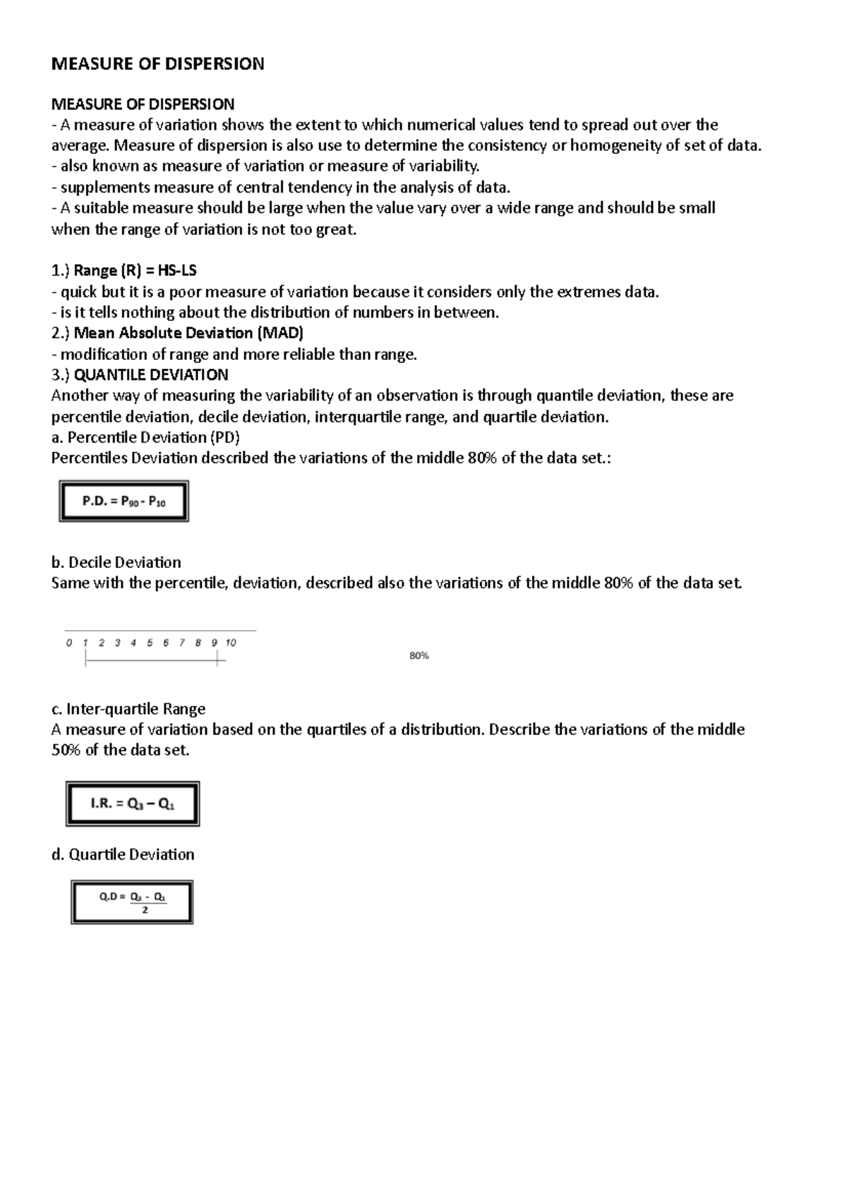 MATH11 Midterm Reviewer - MEASURE OF DISPERSION MEASURE OF DISPERSION A ...