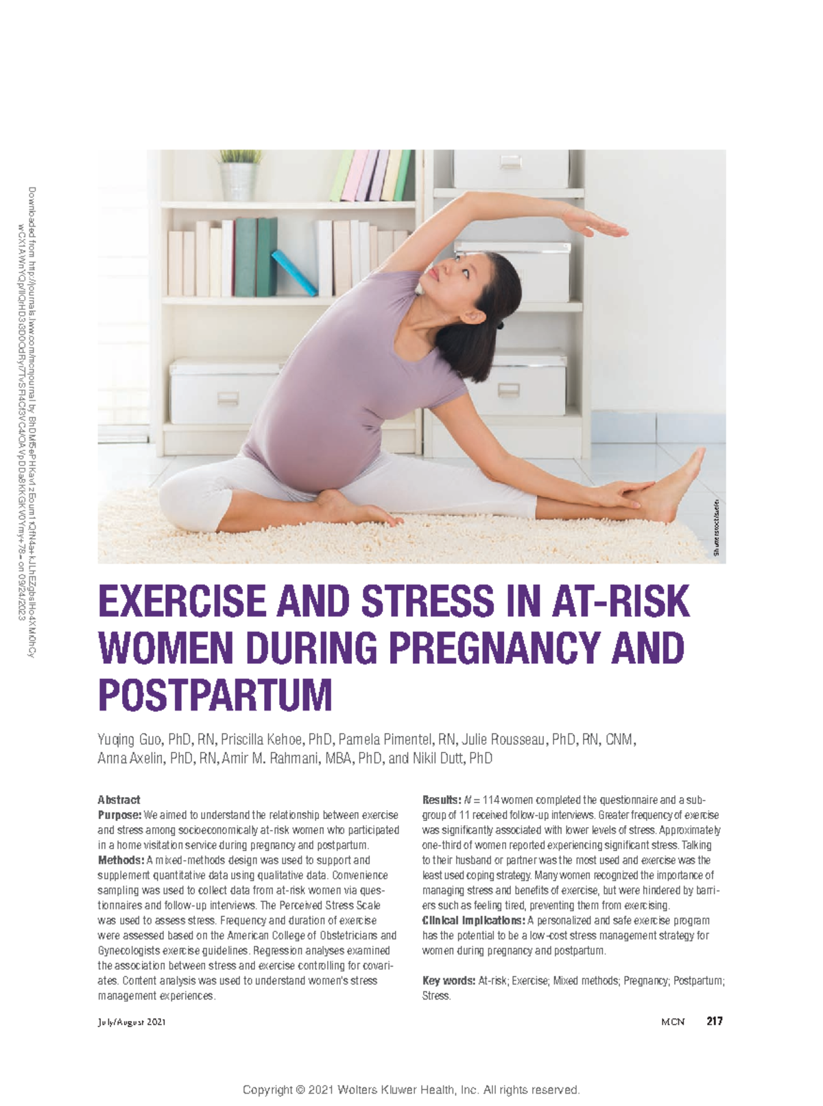 Exercise and stress in at risk women during - July/August 2021 MCN 217 ...