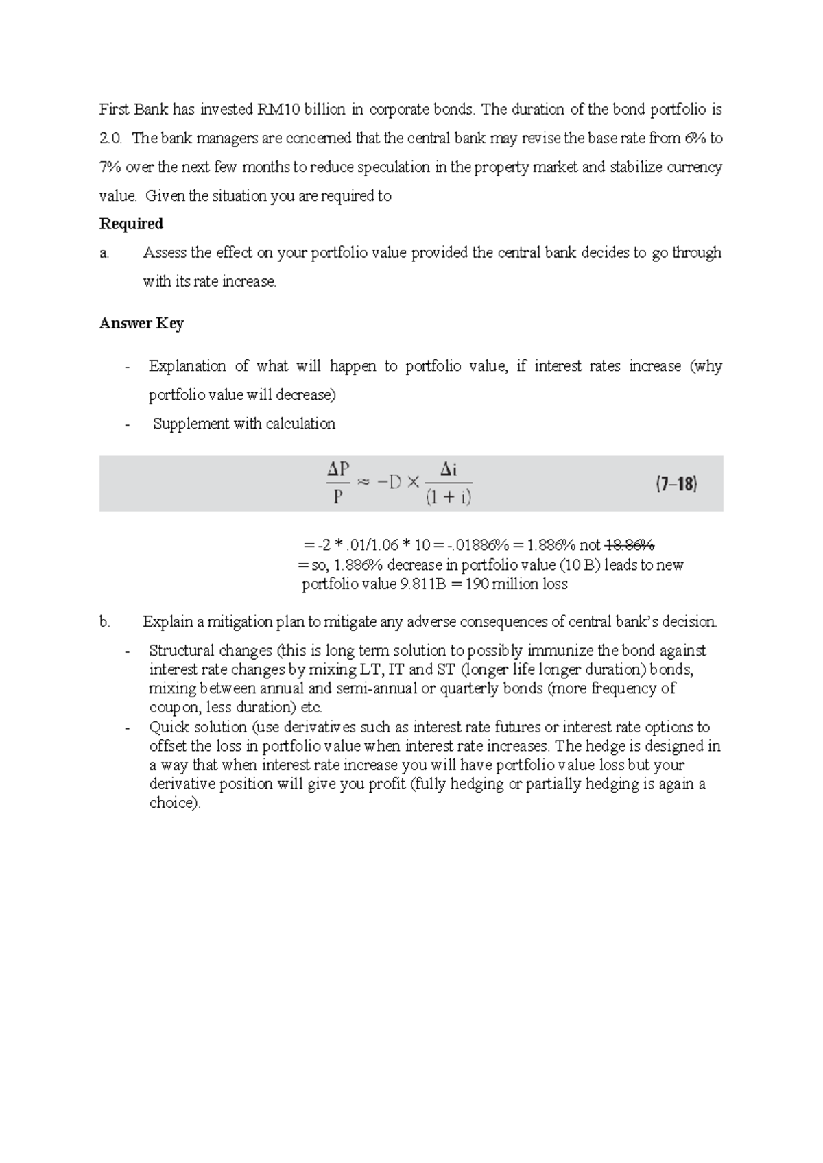 Portfolio Risk Question 1 - First Bank has invested RM10 billion in ...