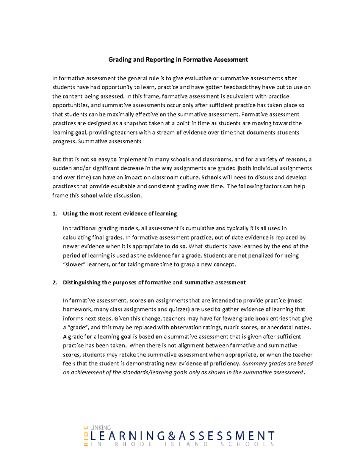 Grading and Reporting in Formative Assessment - In this frame ...