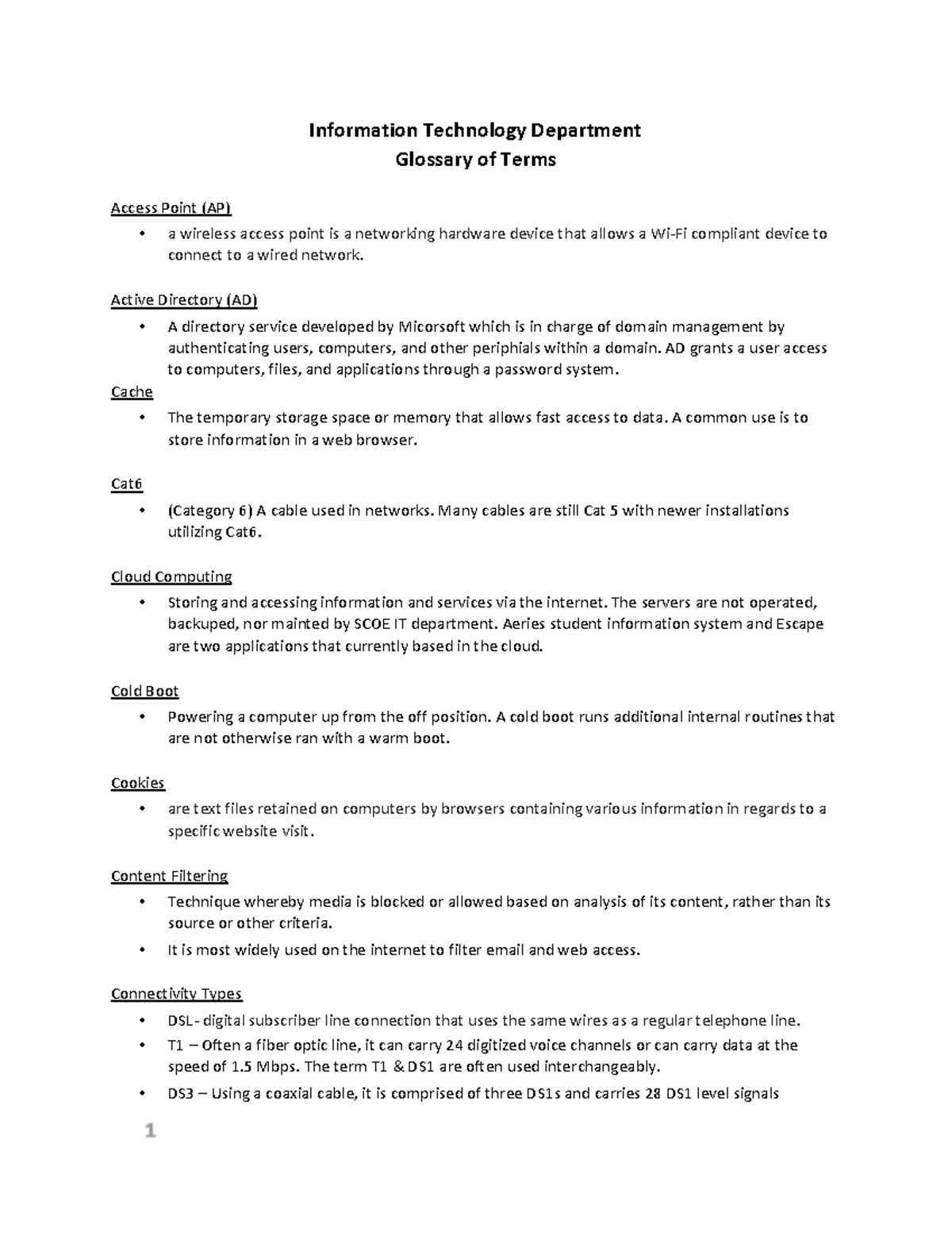 IT Glossary of Terms - Information Technology Department Glossary of ...