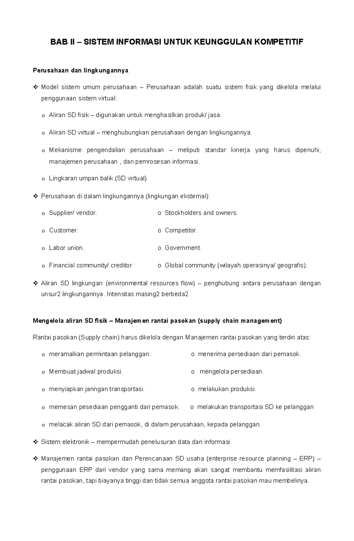 SIM - BAB II - BAB II – SISTEM INFORMASI UNTUK KEUNGGULAN KOMPETITIF Perusahaan dan ...