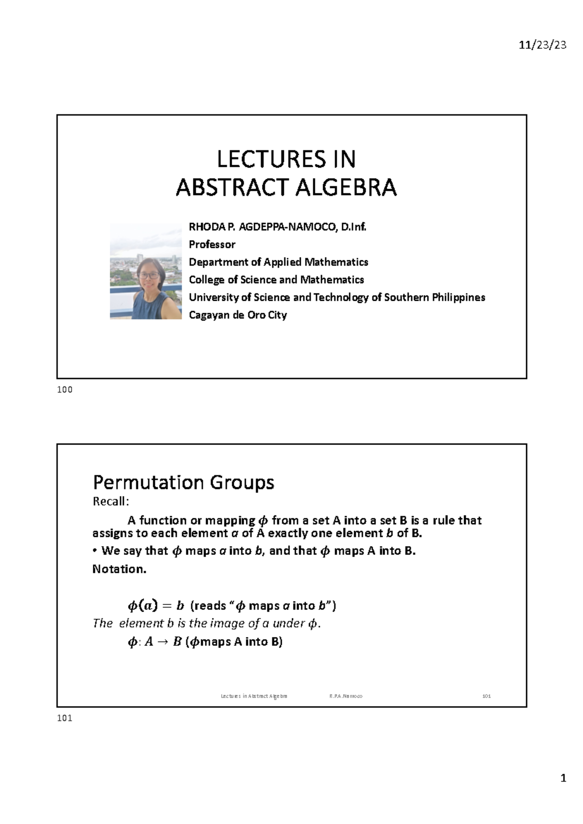 Abstract algebra unit 5 - LECTURES IN ABSTRACT ALGEBRA RHODA P. AGDEPPA ...