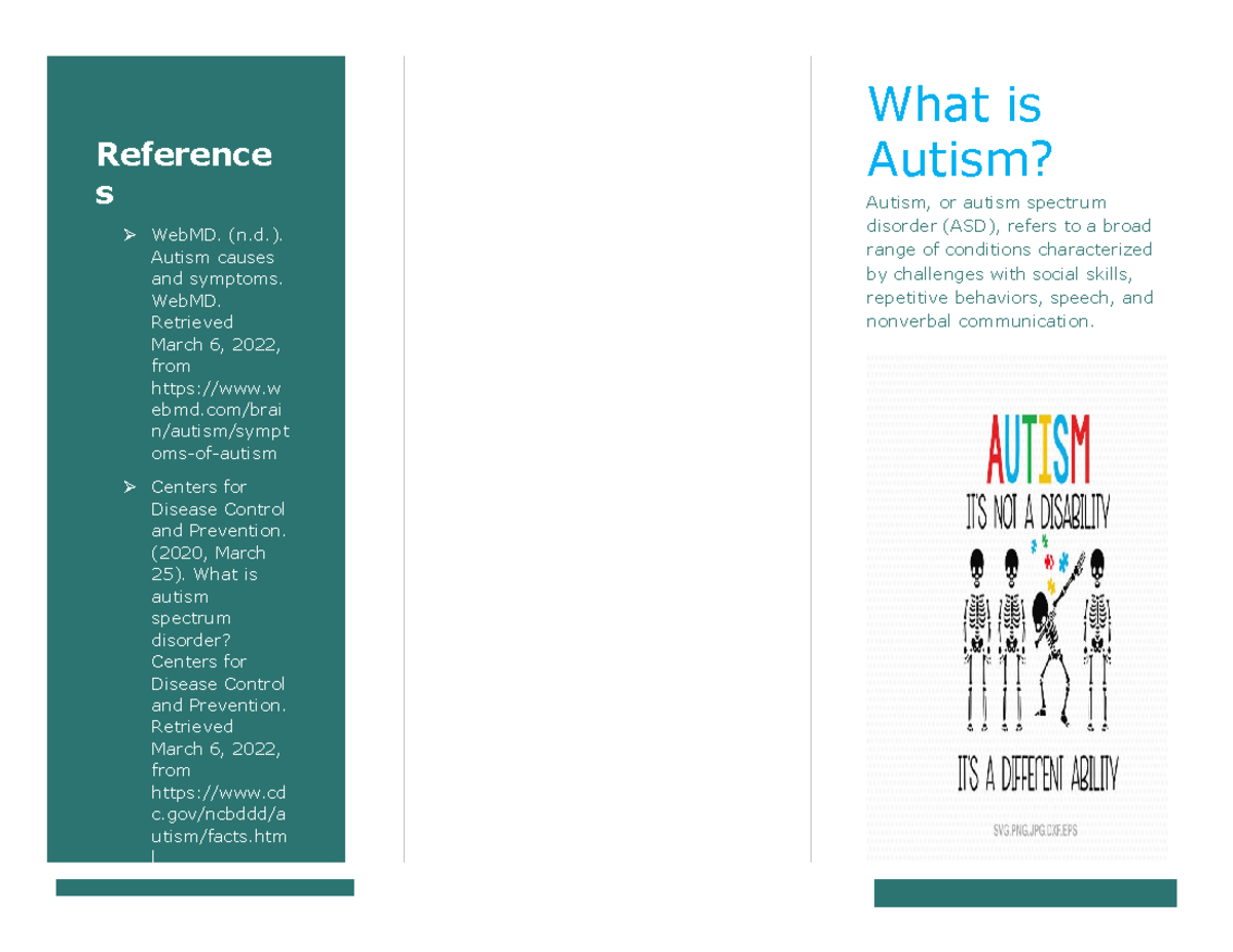 Autism brochure - project - Reference s WebMD. (n.). Autism causes and ...