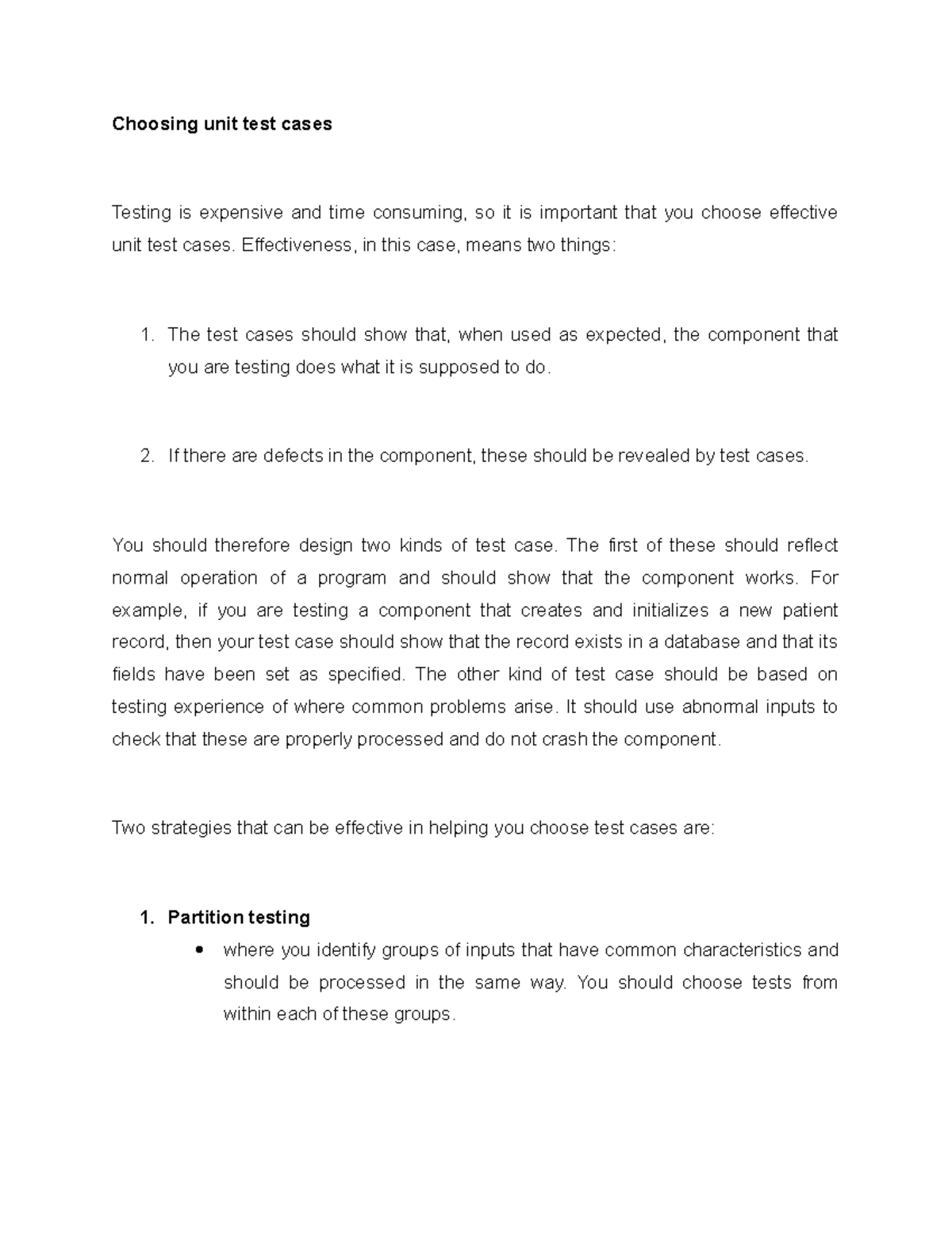 Choosing unit test cases - Choosing unit test cases Testing is ...