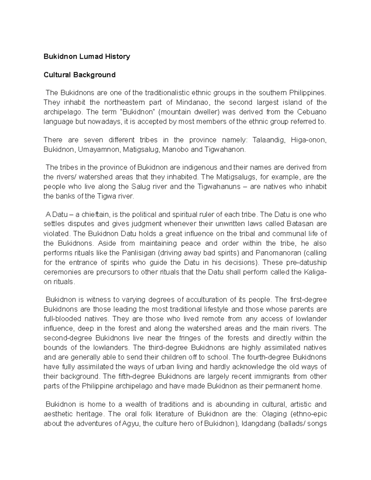 Bukidnon Kalagan Dibabawon Talaandig Mamanwa - Bukidnon Lumad History ...