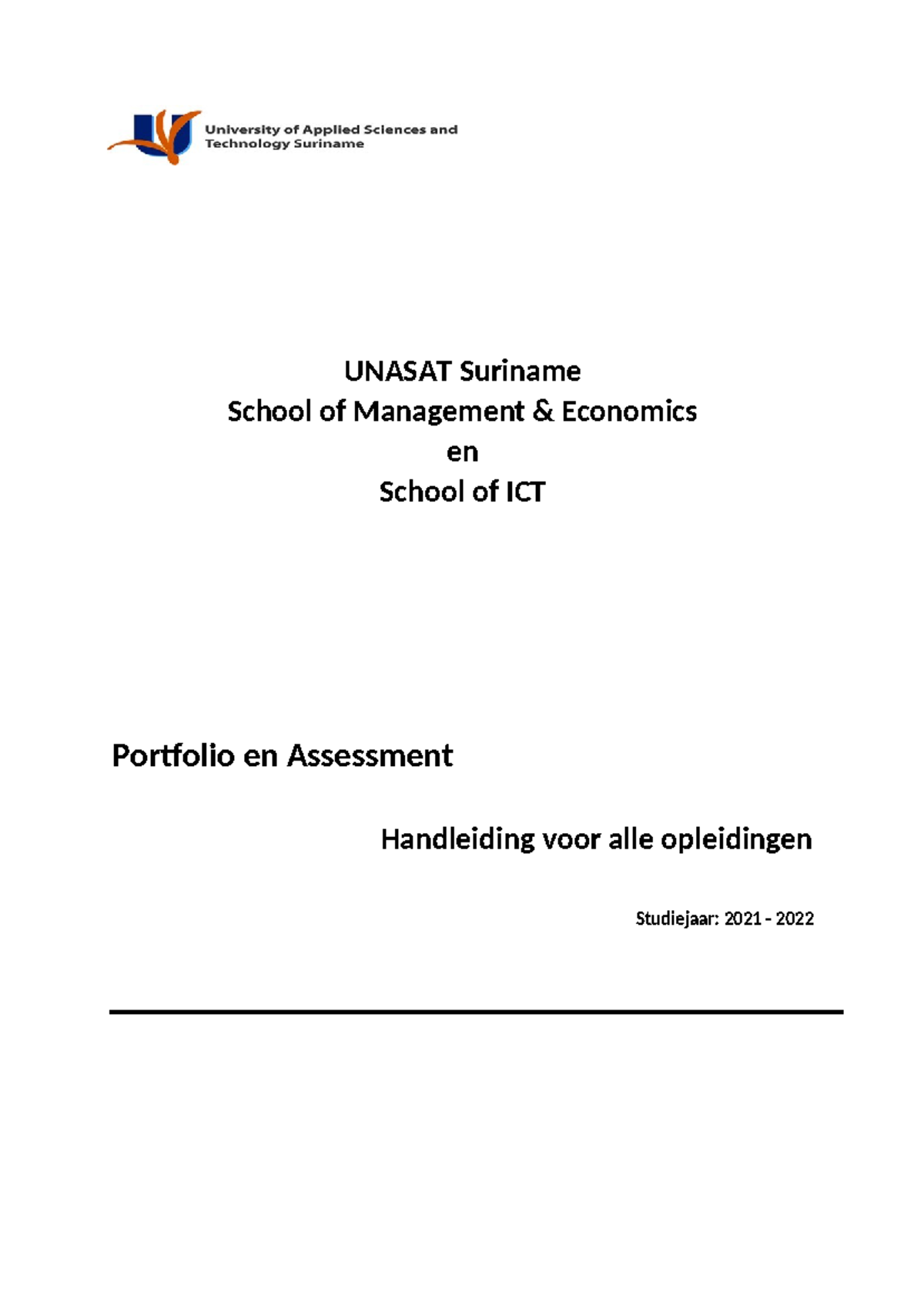 SHL Portfolio en Assessment 2021-2022 - UNASAT Suriname School of ...