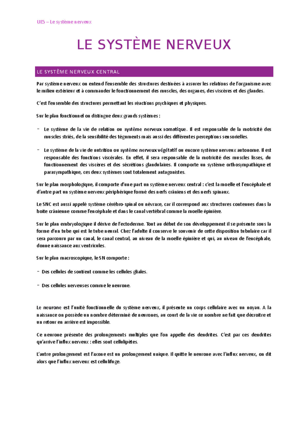 12. Système nerveux central et périphérique - LE SYSTÈME NERVEUX LE ...