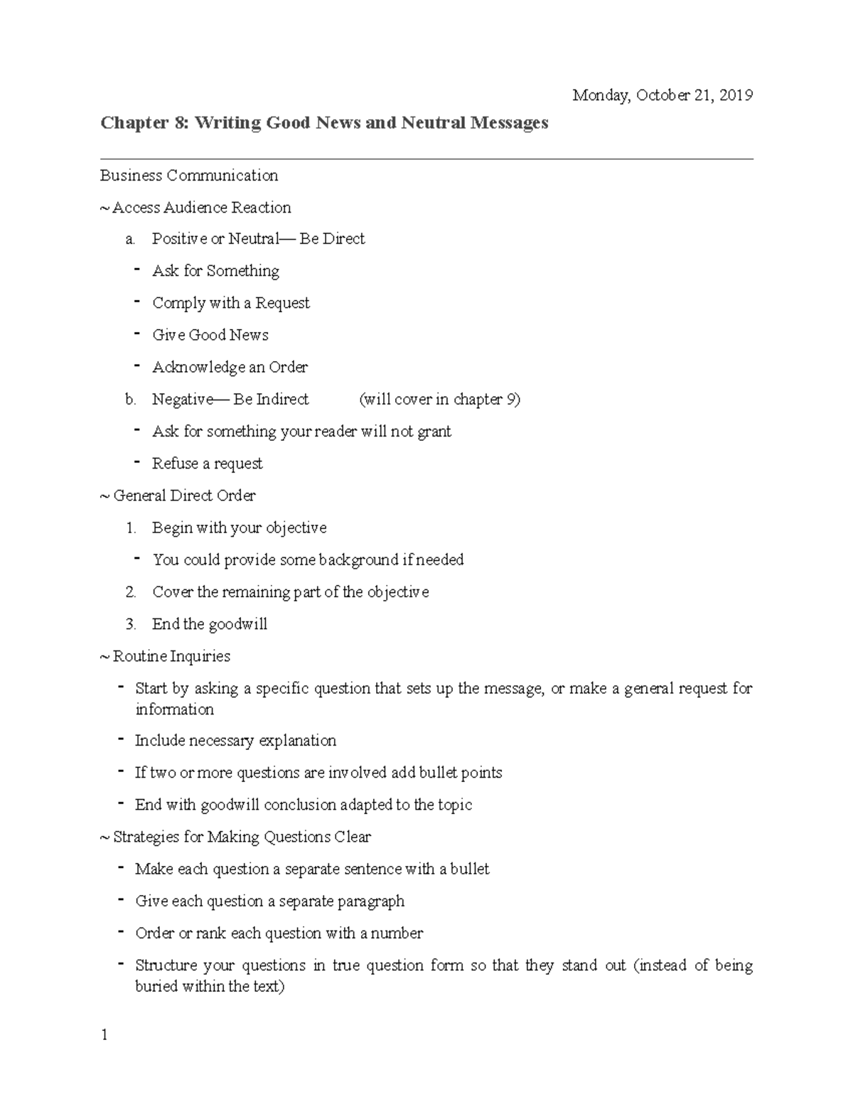 Chapter 8- Writing Good News and Neutral Messages - Chapter 8: Writing ...