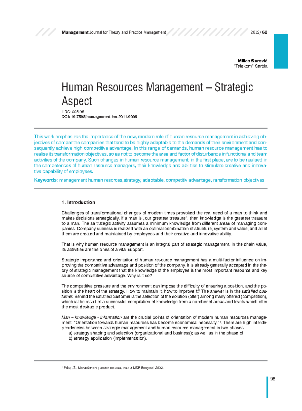 IR5 Durovic 2002 - practice material for case study. Student can apply their knowledge into ...