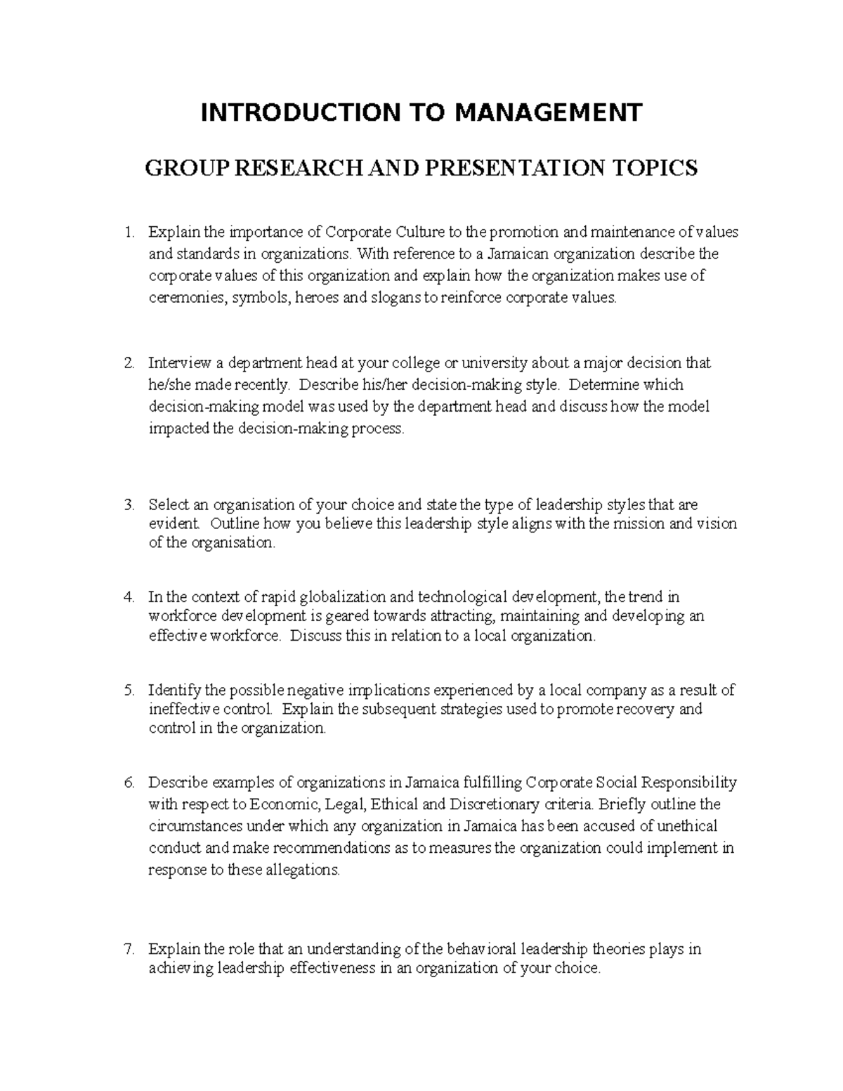 Group Research Presentation Questions Semester 1 2019-20 - INTRODUCTION ...