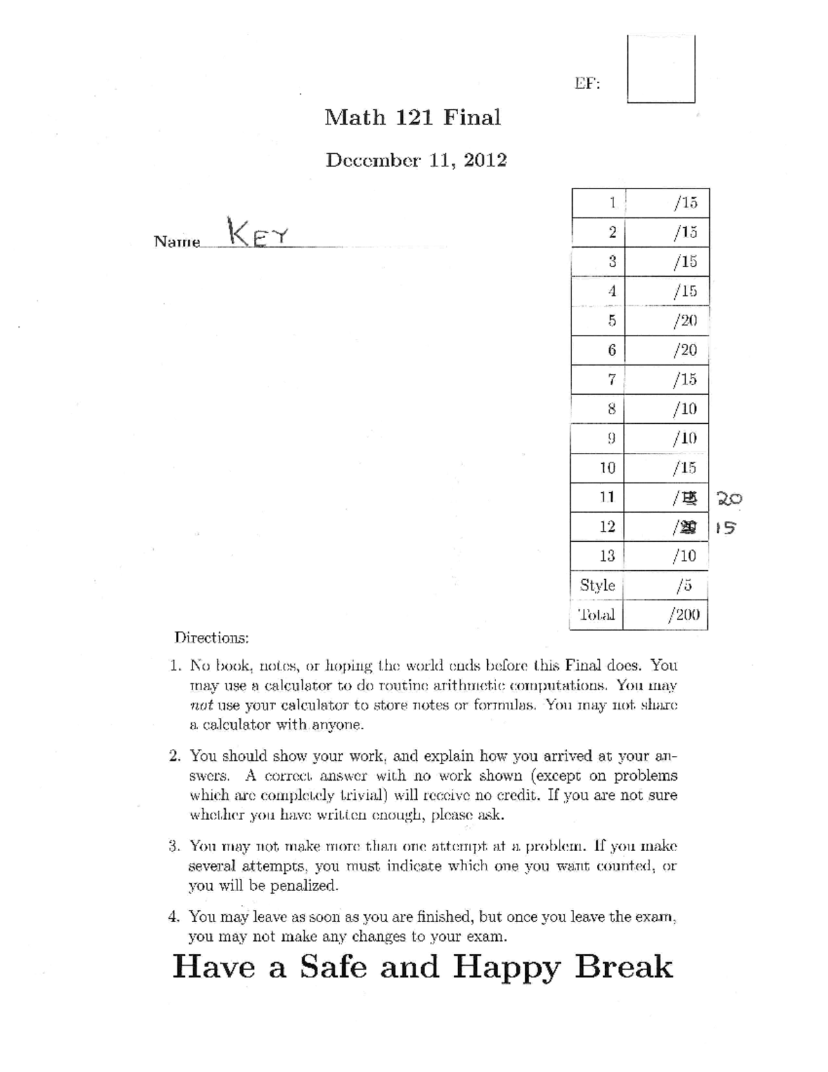 2012 Practice paper answers for the final exam - MATH 121 - Studocu