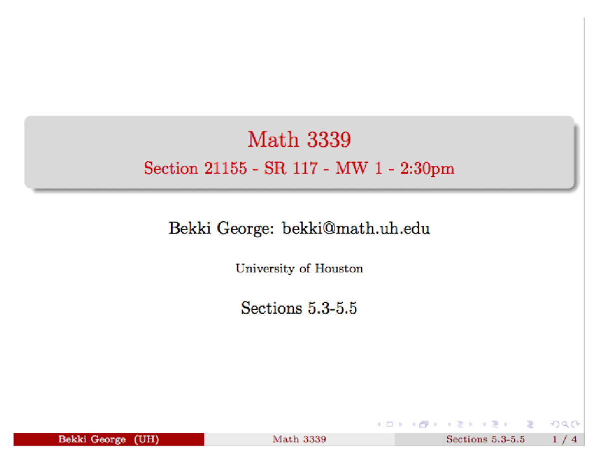 3339day12 - lecture notes - MATH 3339 - Studocu