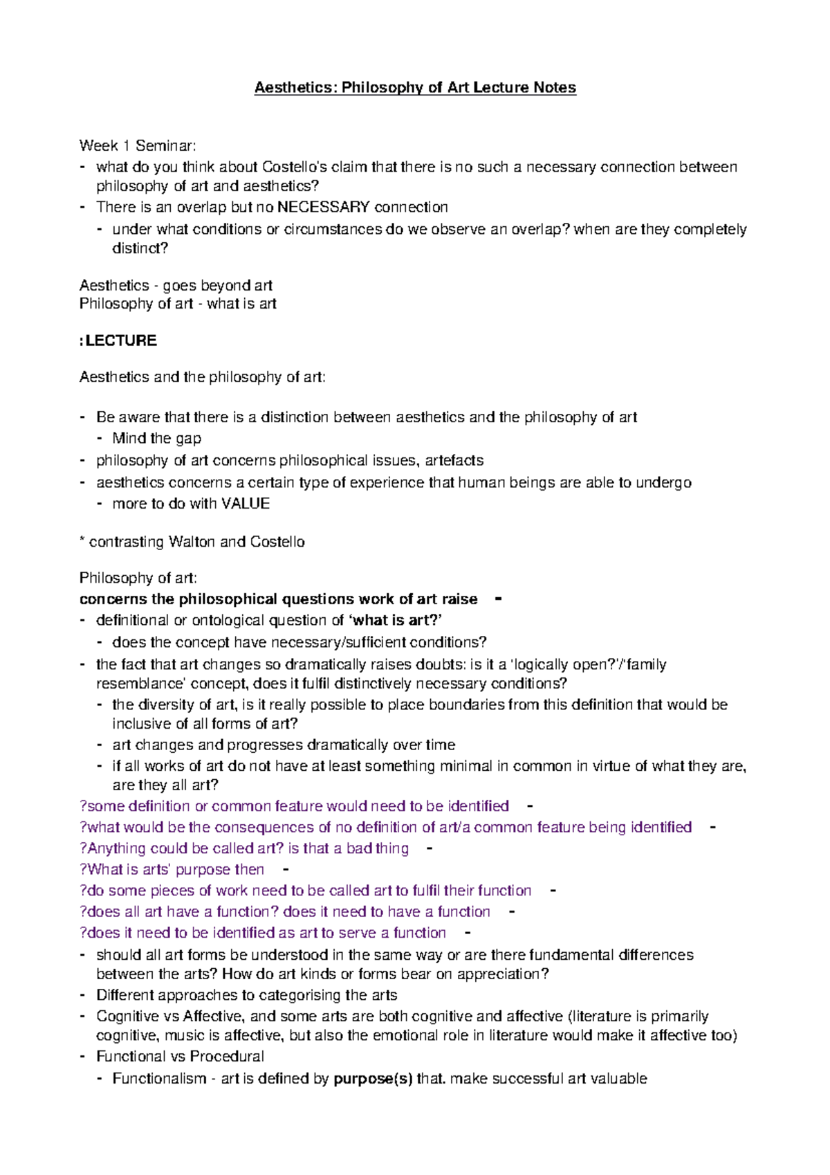 Aesthetics lecture notes - Aesthetics: Philosophy of Art Lecture Notes ...