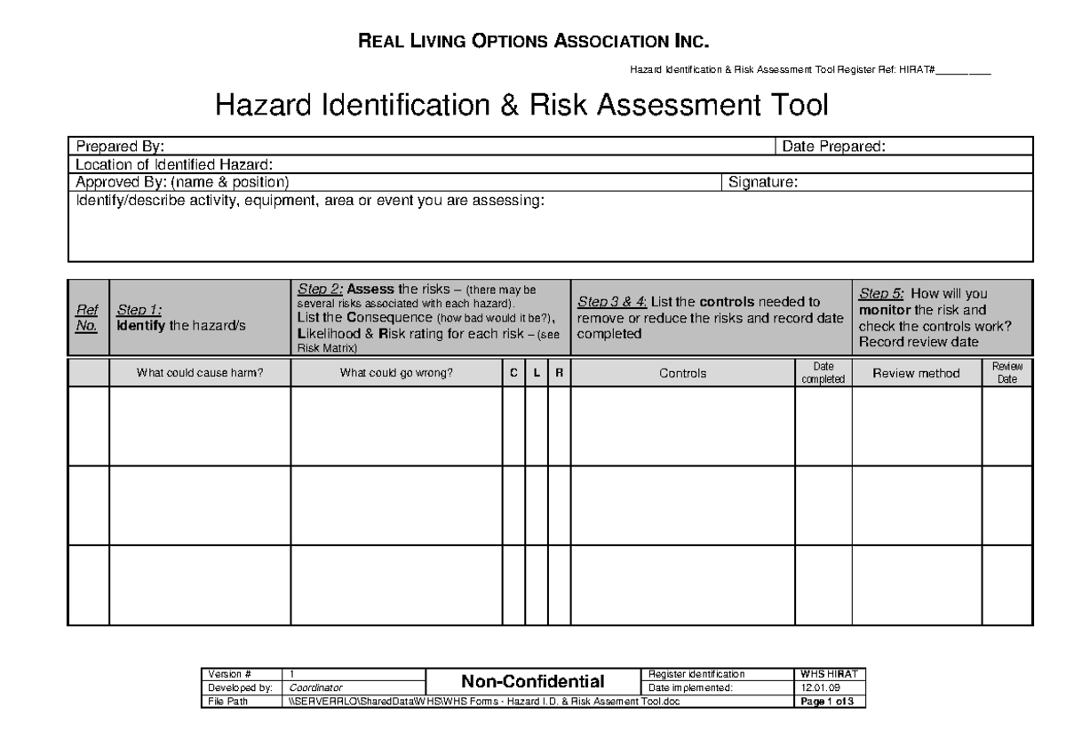 WHS Forms Hazard I - REAL LIVING OPTIONS ASSOCIATION INC. Hazard ...