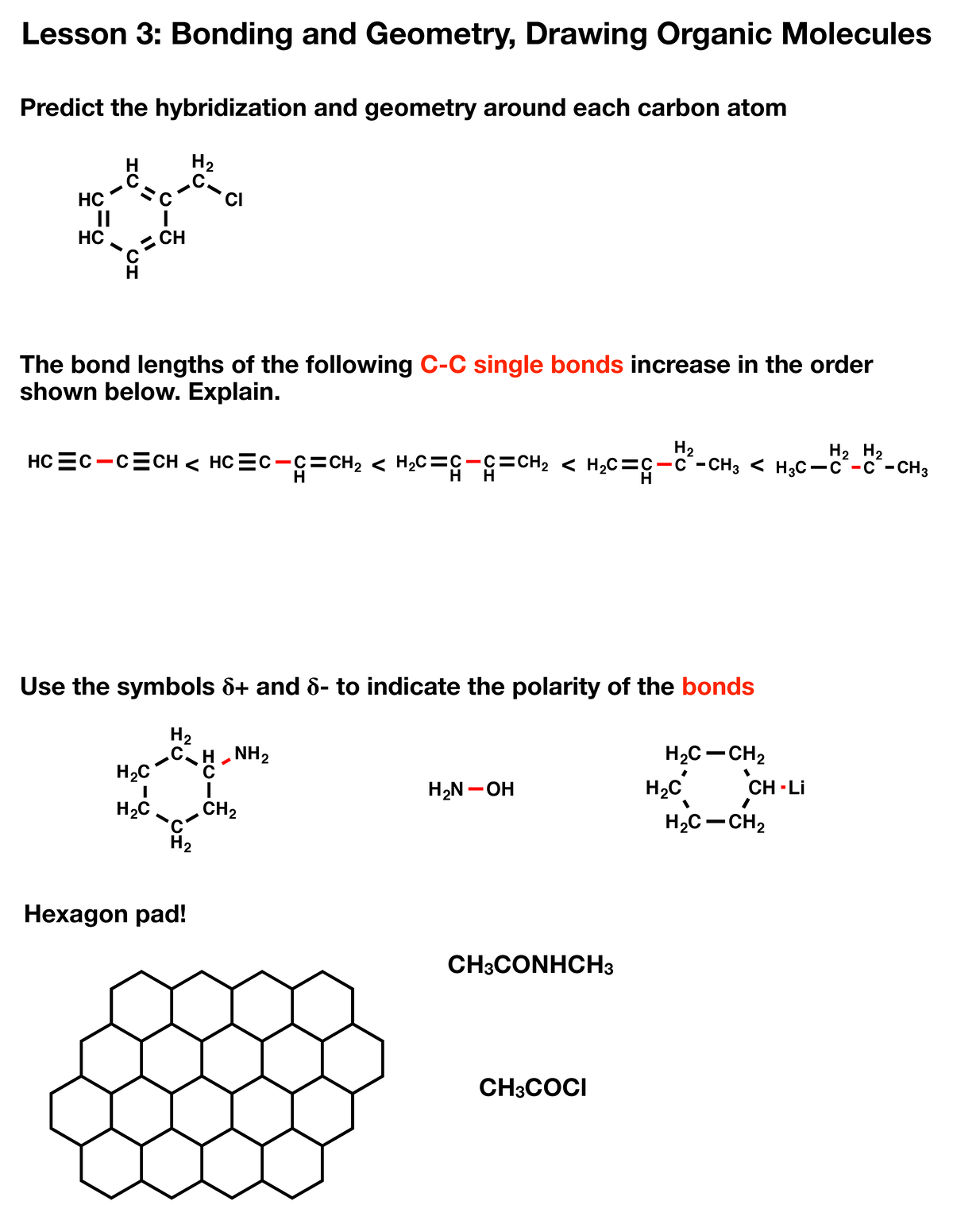 3 Bonding and Geometry, Drawing Organic Molecules Worksheet - Lesson 3 ...