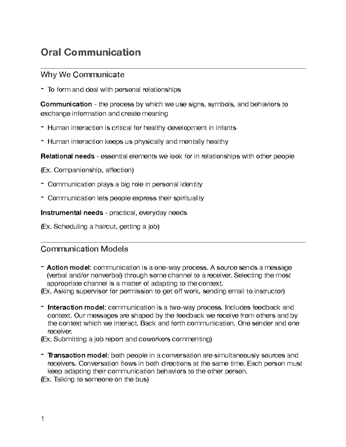 Oral Communication Models - Oral Communication Why We Communicate - To ...