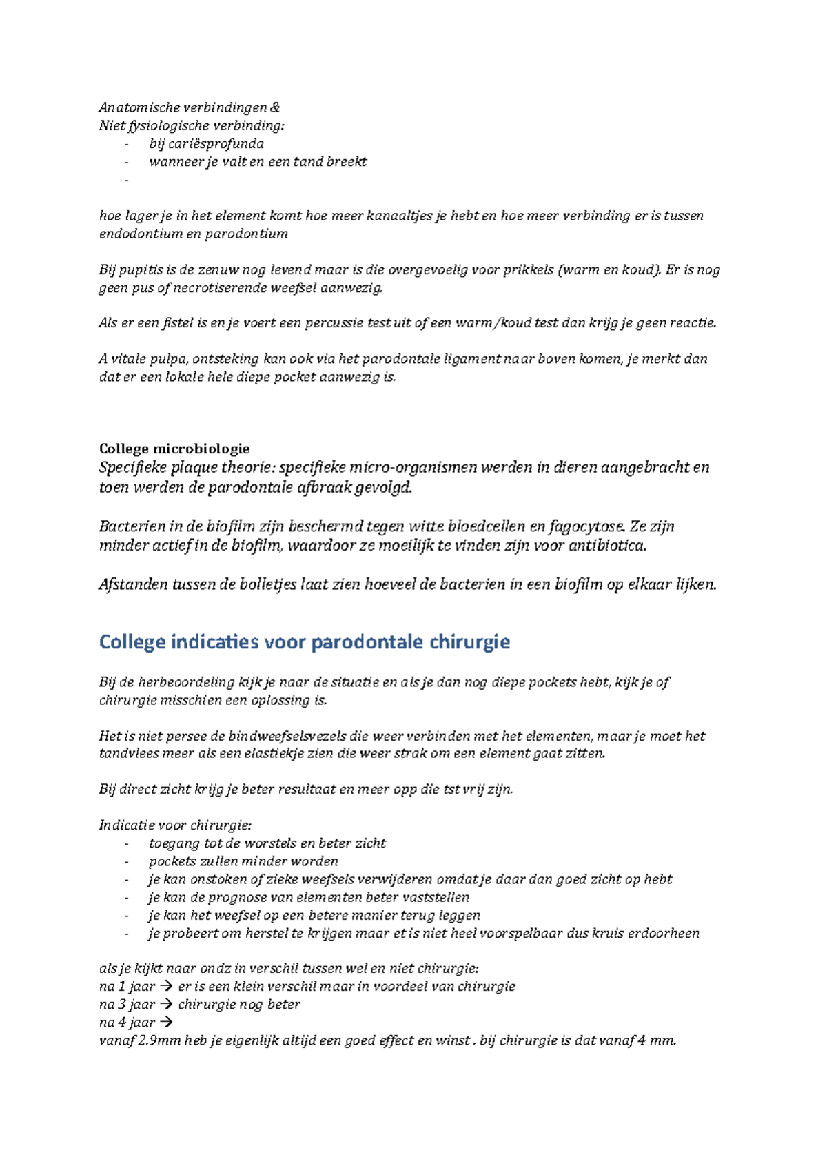 Parodontologie 3 - College-aantekeningen 1 - Anatomische verbindingen ...