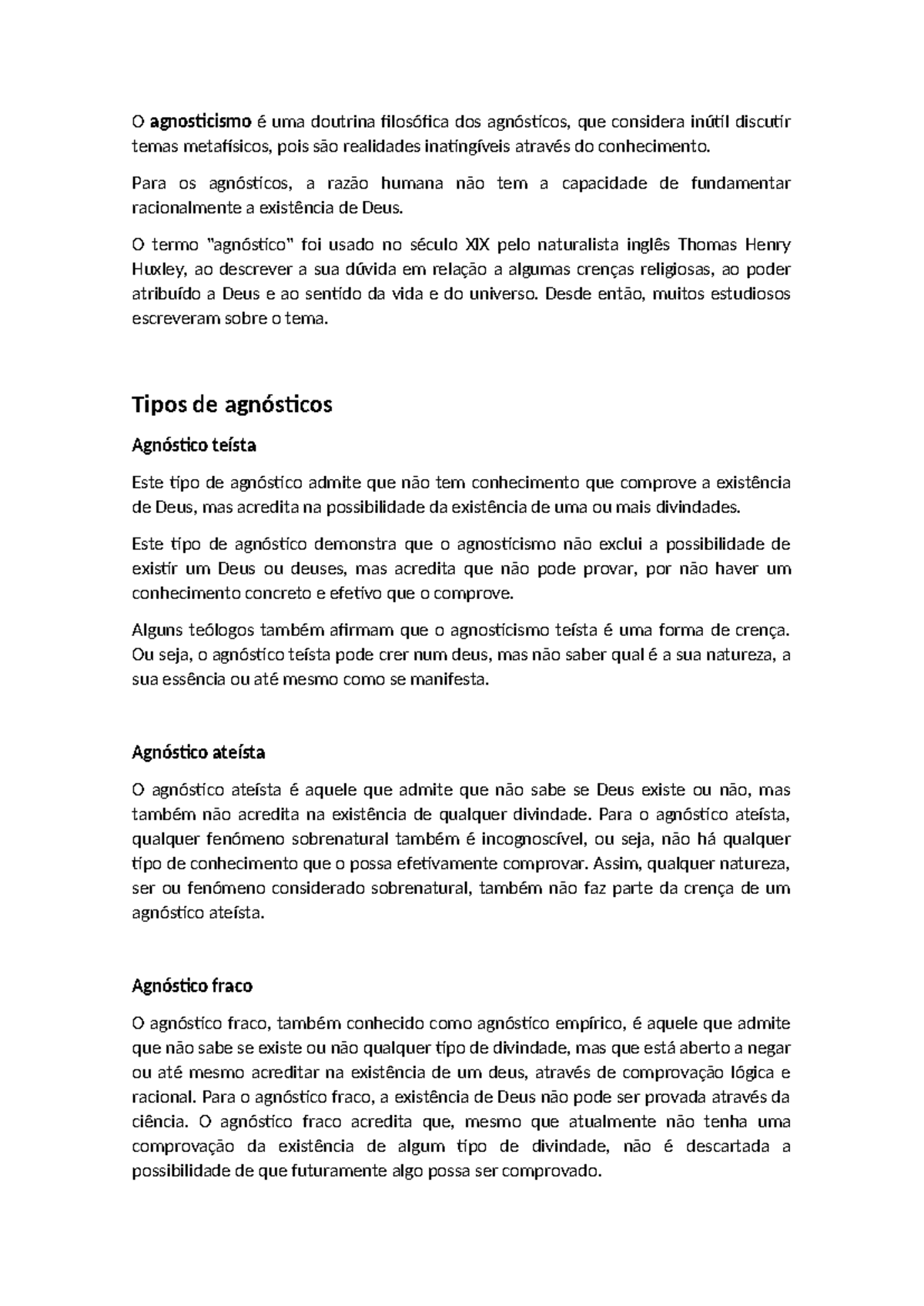 O Agnosticismo- Final - fideismo apontamentos - O agnosticismo é uma ...